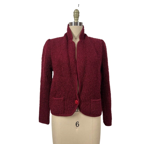 Vintage | Sweaters | Vtg 8s Sideffects Burgundy Textured Boucle Button ...